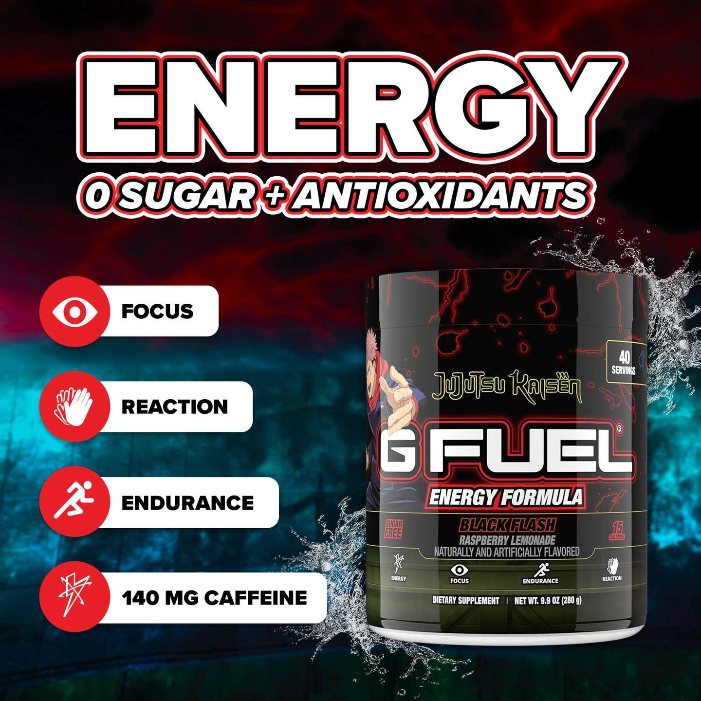 G FUEL x Jujutsu Kaisen | Yuji Itadori's Black Flash Energy Tub